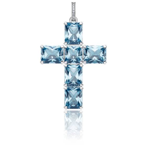 Pendentif Croix Pierre Bleue Argent-PE922-059-1-Thomas Sabo - Ocarat