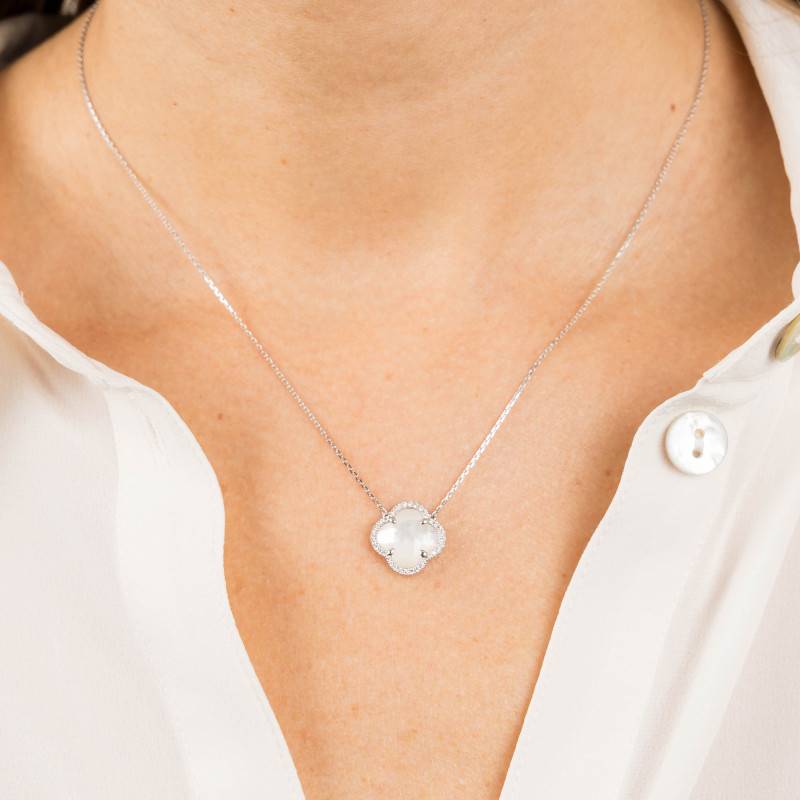 Collier Diamants, Nacre Blanche & Or Blanc - Morganne Bello - Ocarat
