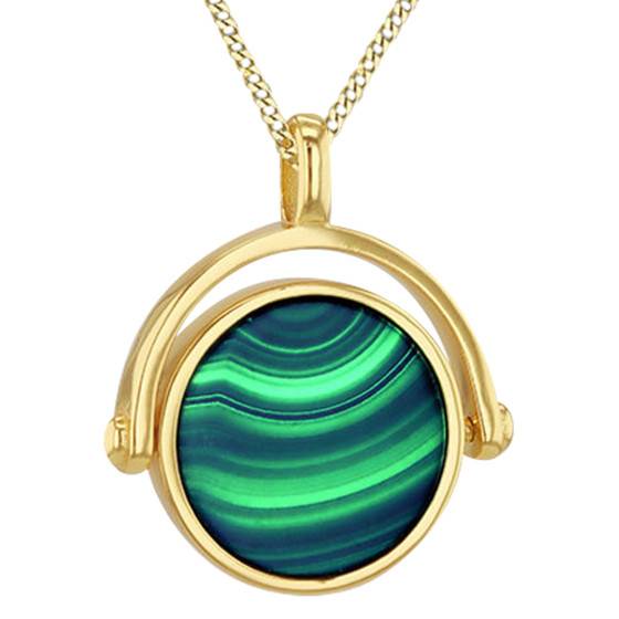 Pendentif Rond Spinner Malachite & Argent 925 Doré - Aurora - Ocarat