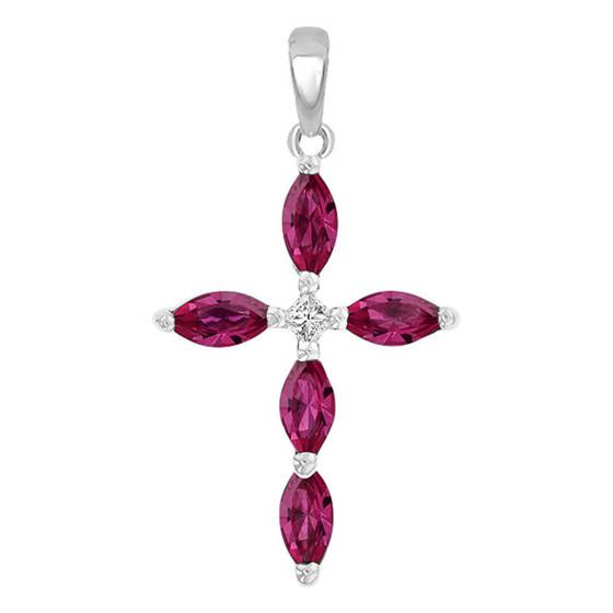 Ruby & Diamond Cross 375/1000 or 750/1000 White Gold - Orphée - Ocarat