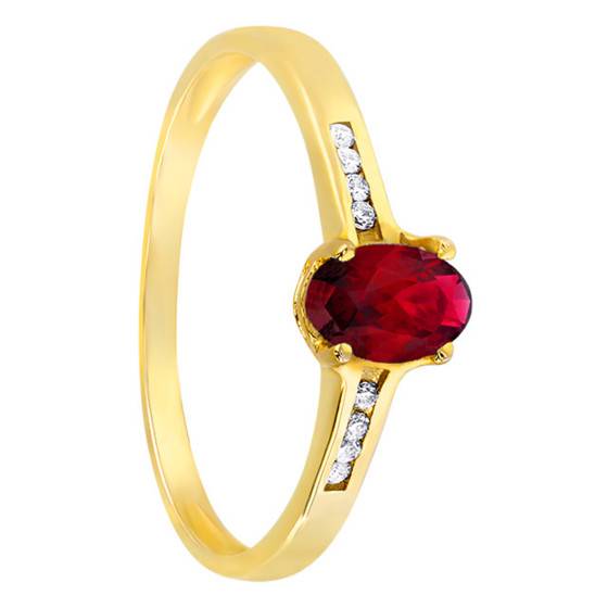 750 Yellow Gold Ruby & Diamond 0.06 ct Solitaire Ring with Side Stones ...