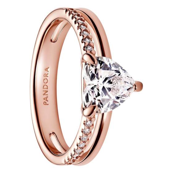 Bague Cœur Anneau Double Dorée Rose - Pandora - Ocarat
